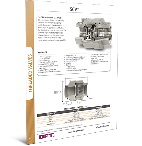SCV® Valves Cut Sheet | DFT Inc. | DFT® Inc