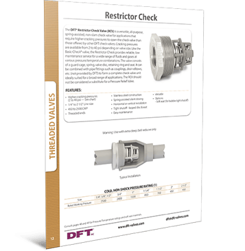 RCV Restrictor Check Valve Cut Sheet | DFT Inc. | DFT® Inc