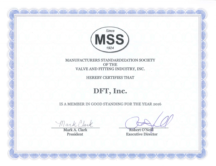 MSS Certificate | DFT Valves